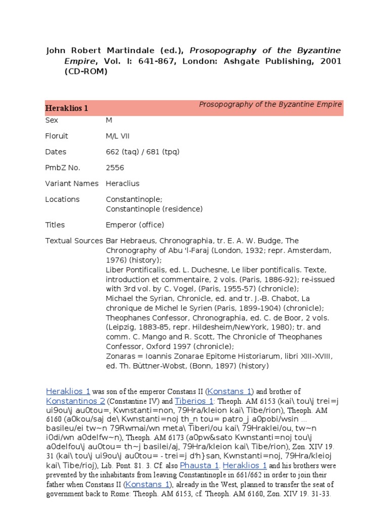 Prosopography of Byzantine Emperors | PDF | Byzantine Empire