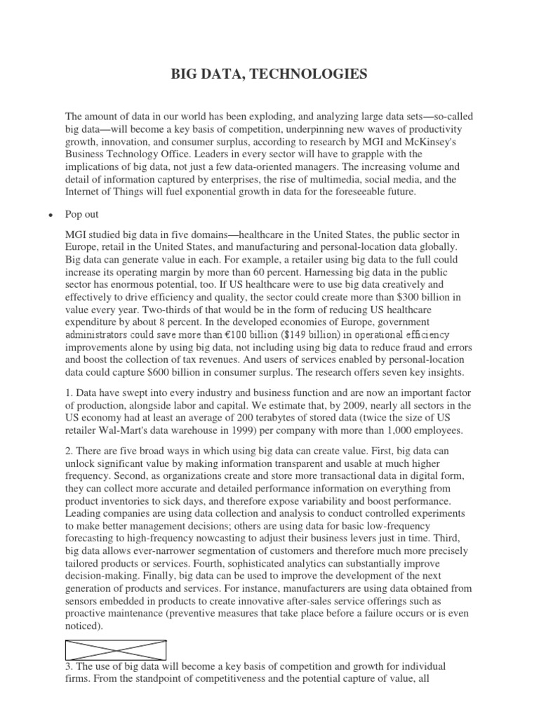 Big Data, Technologies | PDF | Big Data | Mc Kinsey & Company