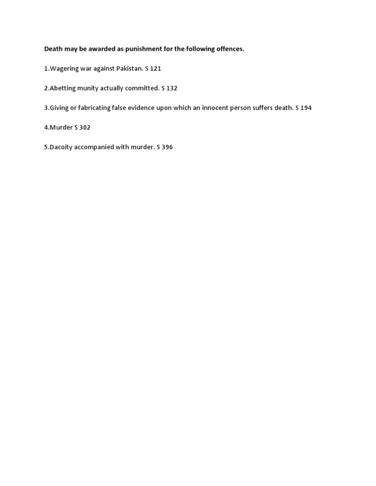 Capital Punishment Offences List | PDF