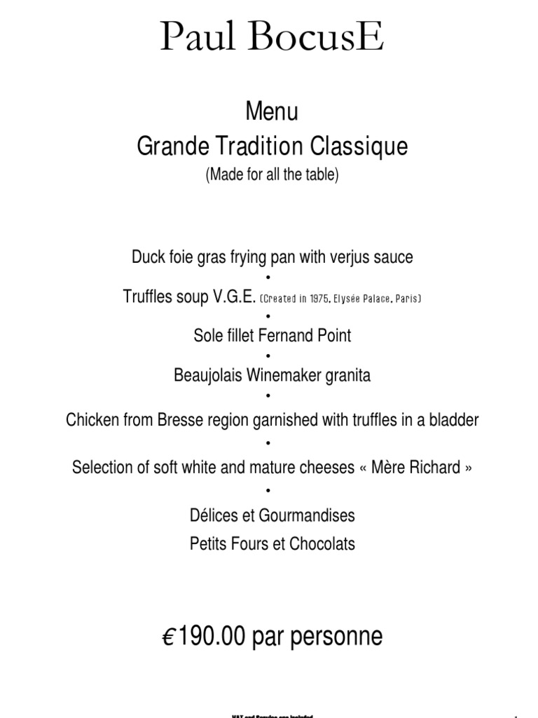 Cuisine - Paul Bocuse Menus | PDF | Cooking | Food And Drink