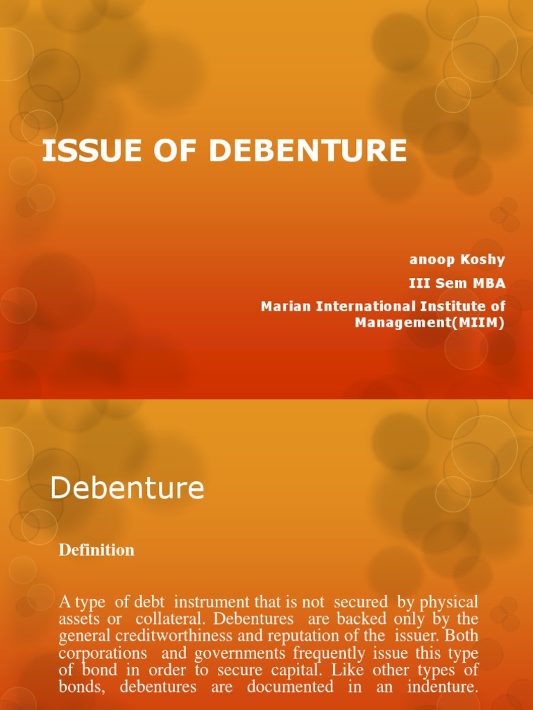 Issue of Debenture | Debenture | Securities (Finance)