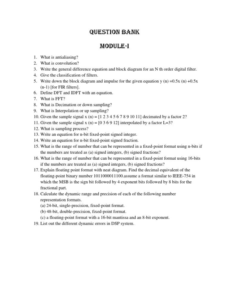 DSP Question Bank | PDF | Electrical Engineering | Digital Electronics