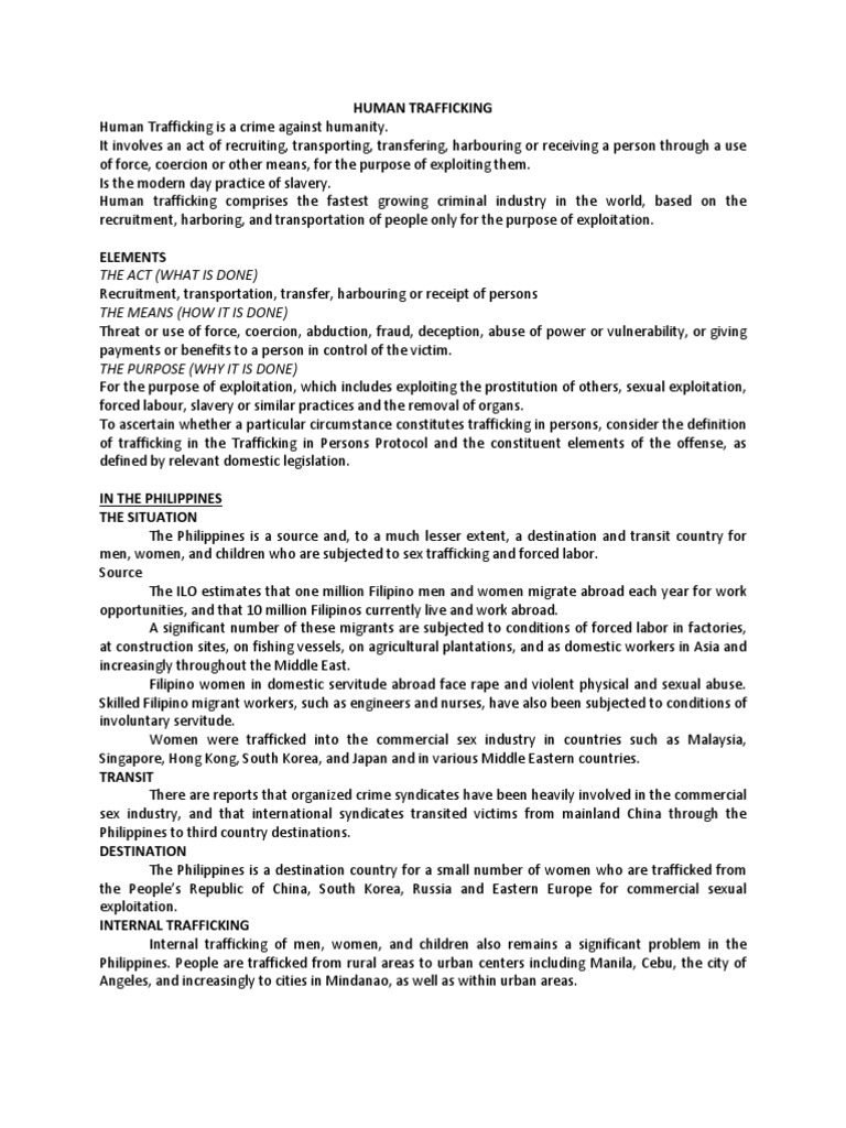 Human Trafficking Handout | PDF | Human Trafficking | Sexual Slavery