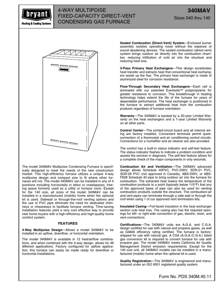 Bryant 340MAV | PDF | Furnace | Hvac