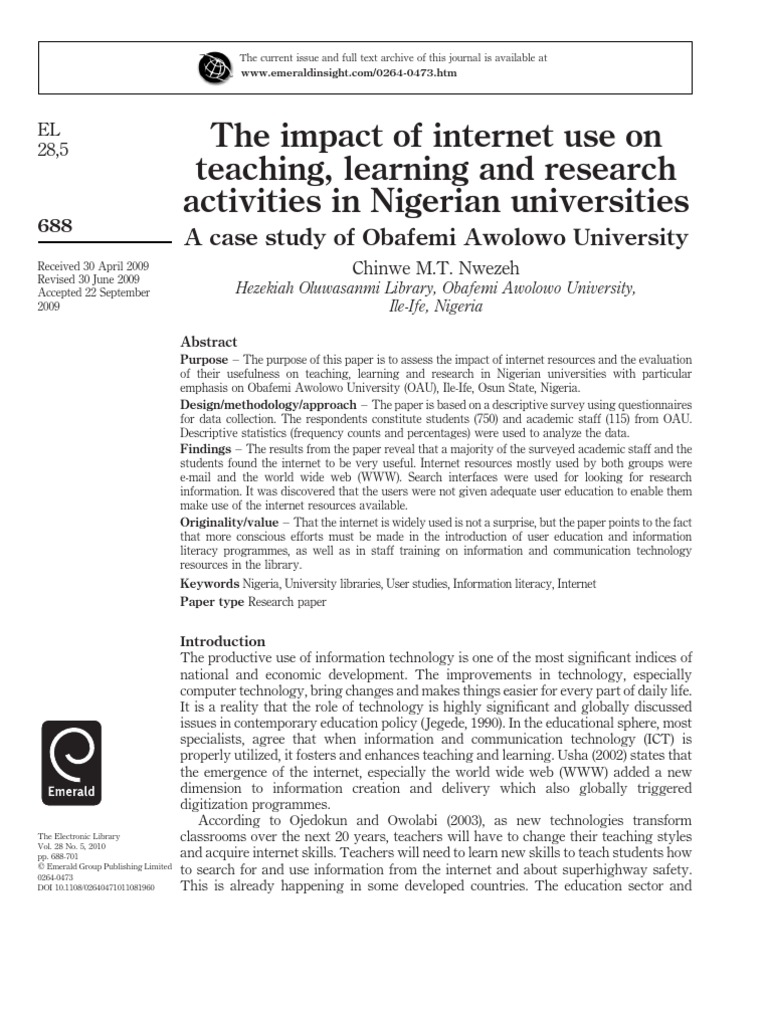 The Impact of Internet Use On Teaching, Learning and Research ...