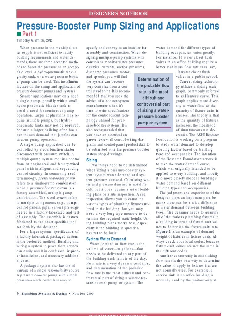 Pressure Booster Sizing | PDF | Pump | Valve