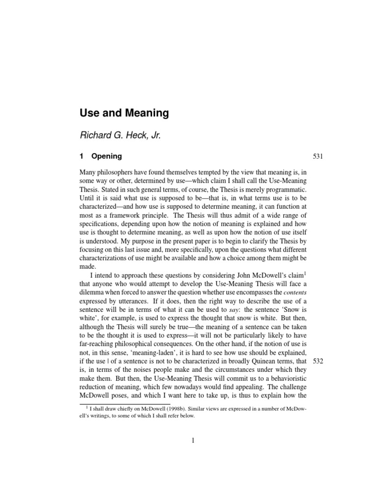 Use And Meaning PDF Theory Truth