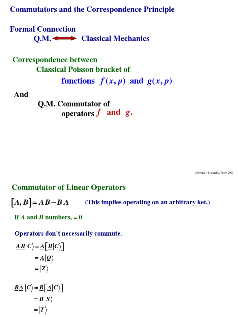 Commutators and The Correspondence Principle Formal Connection Q.M. Classical Mechanics | PDF ...