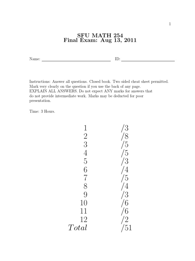 Math 251 Summer 2011 Final | PDF | Mathematical Relations ...