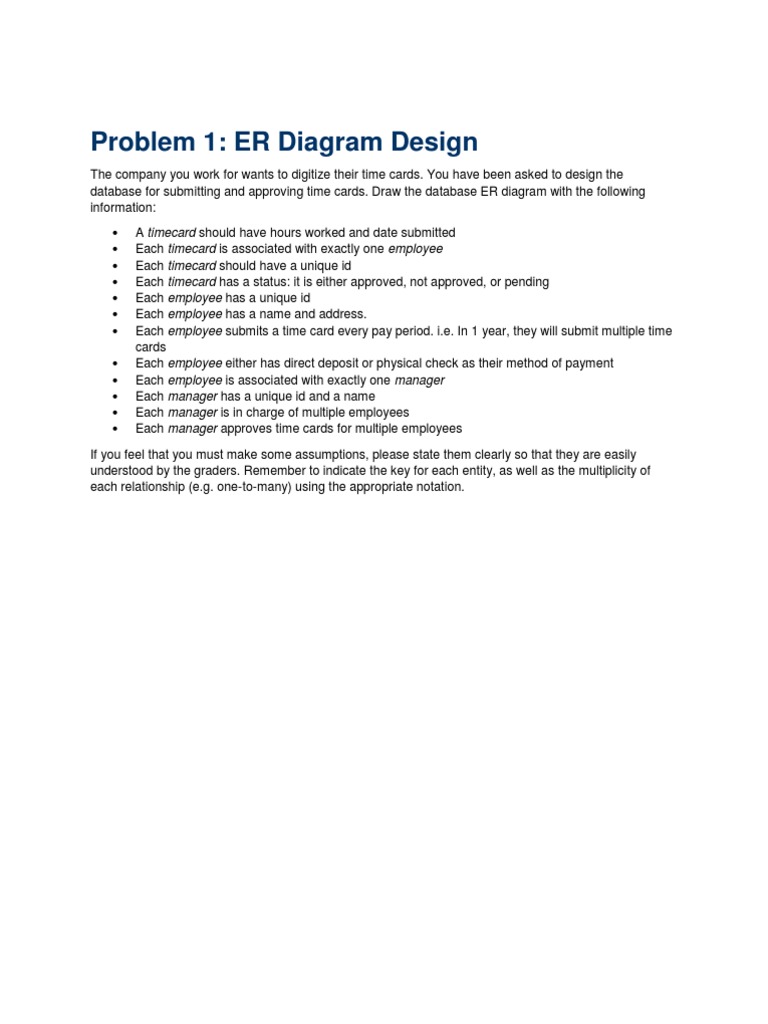 Er Diagram Problem Pdf Relational Model Data Management