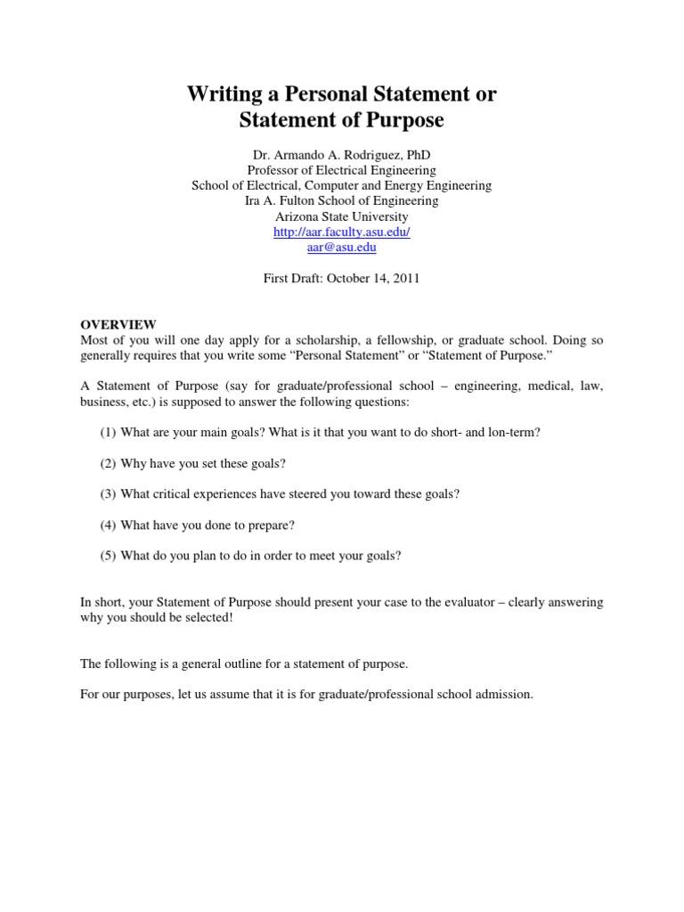 Writing A Statement Of Purpose PDF