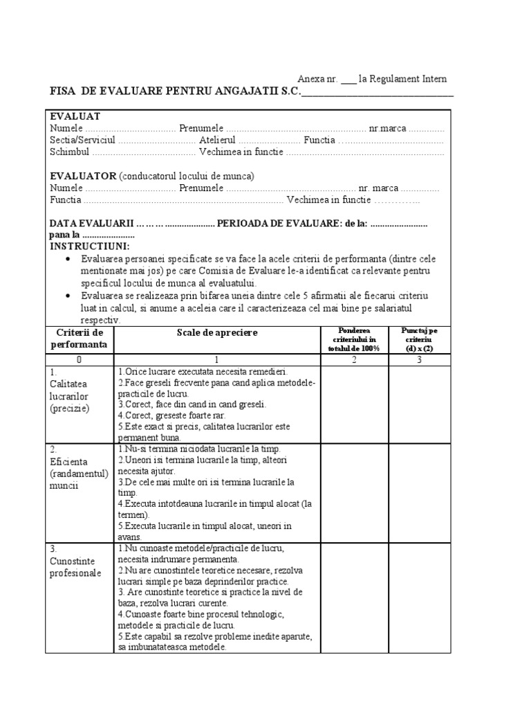 Fisa Evaluare Salariati Model Completat - Cursuri Online Fisa Evaluare Salariati Model Completat - Cursuri Online