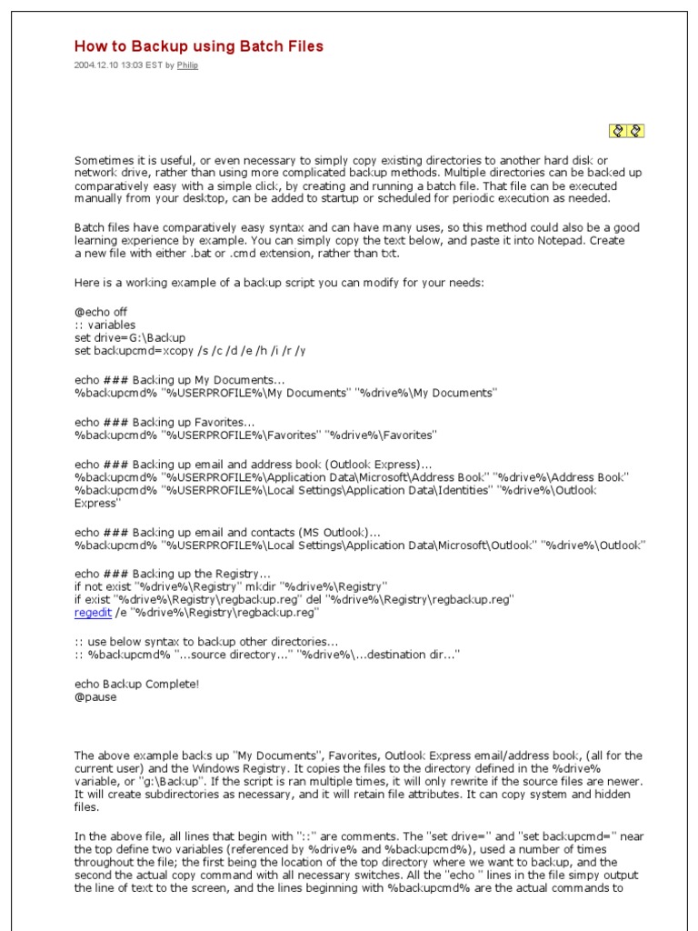 How To Backup Using Batch Files | PDF | Computer File | Windows Registry
