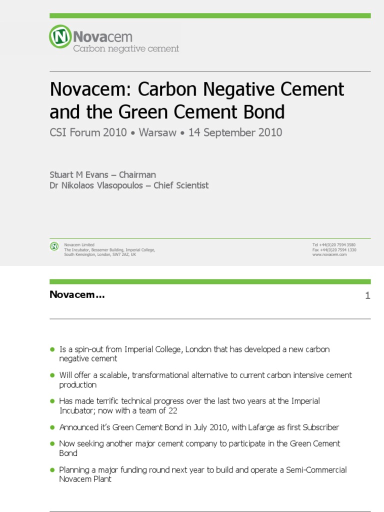 Novacem at CSI Forum | PDF | Cement | Low Carbon Economy