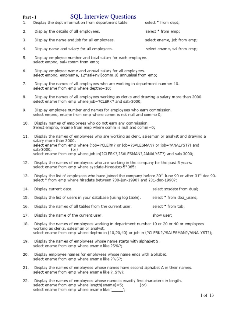 SQL Queries Examples | PDF | Salary | Data Management