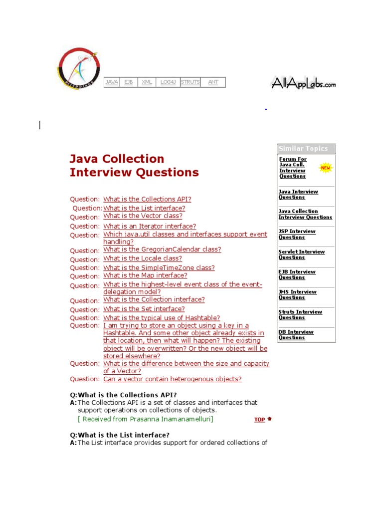 Java Collection Interview Questions: Home - About Us - Developer Forum ...