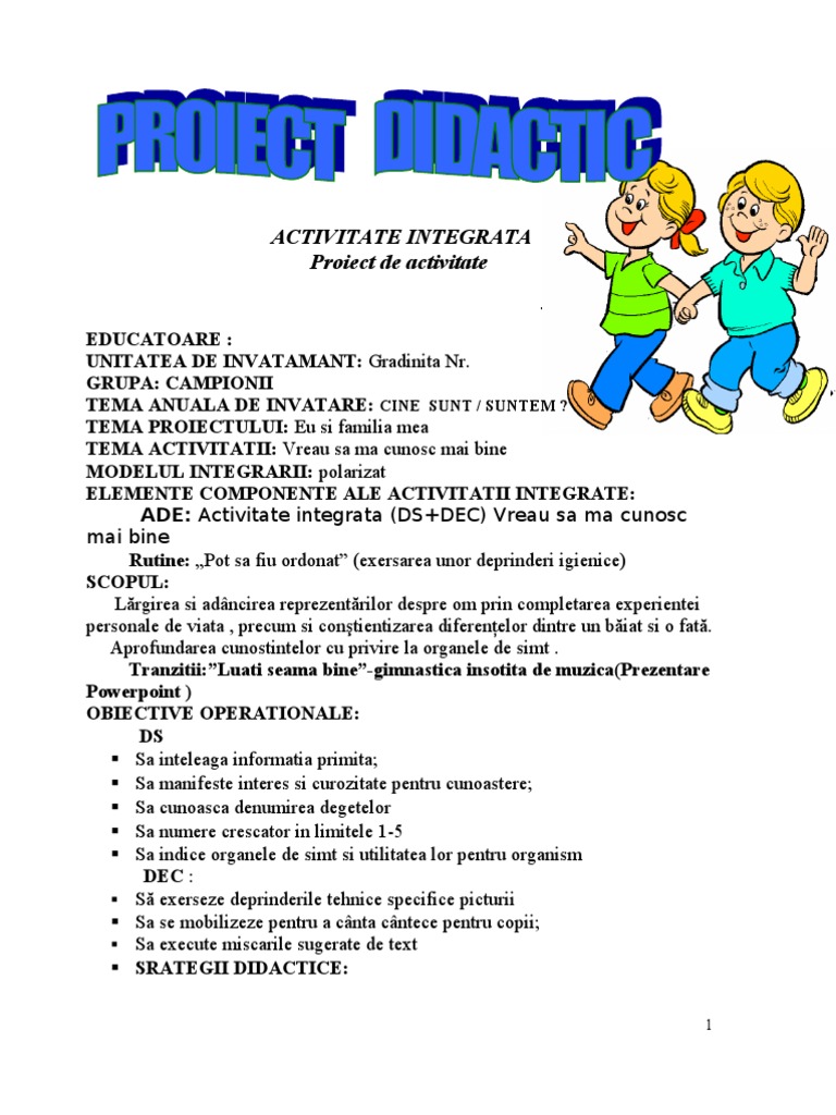 proiect de activitate la gradinita inv prescolar