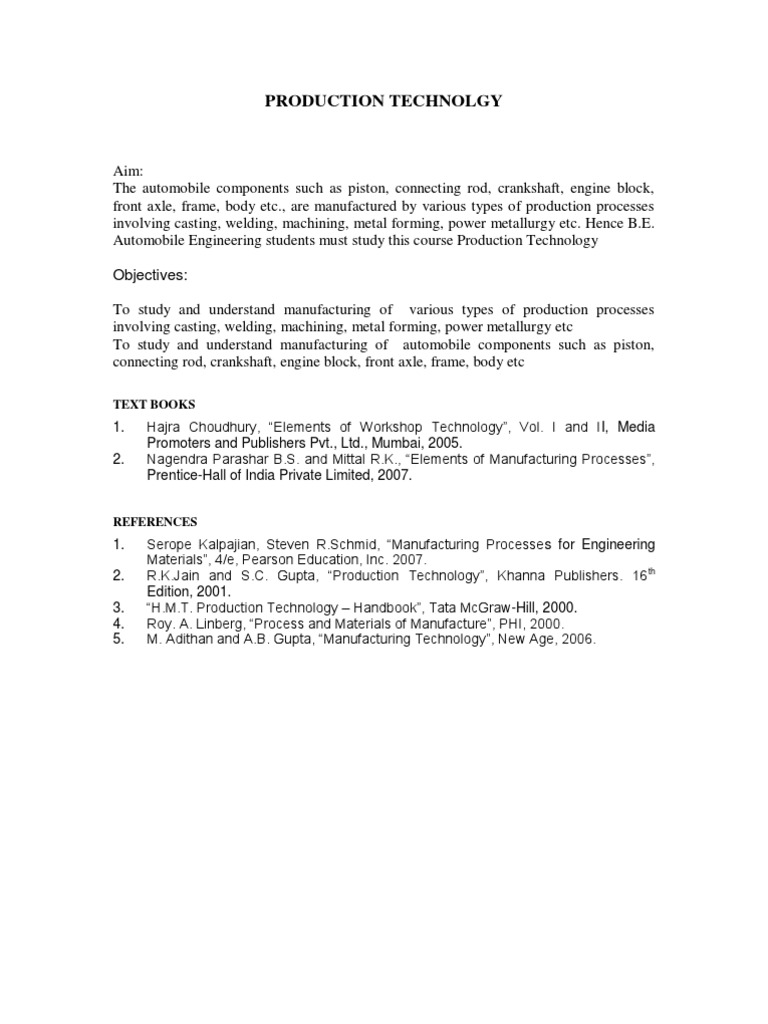 Production Technology | PDF | Casting (Metalworking) | Welding
