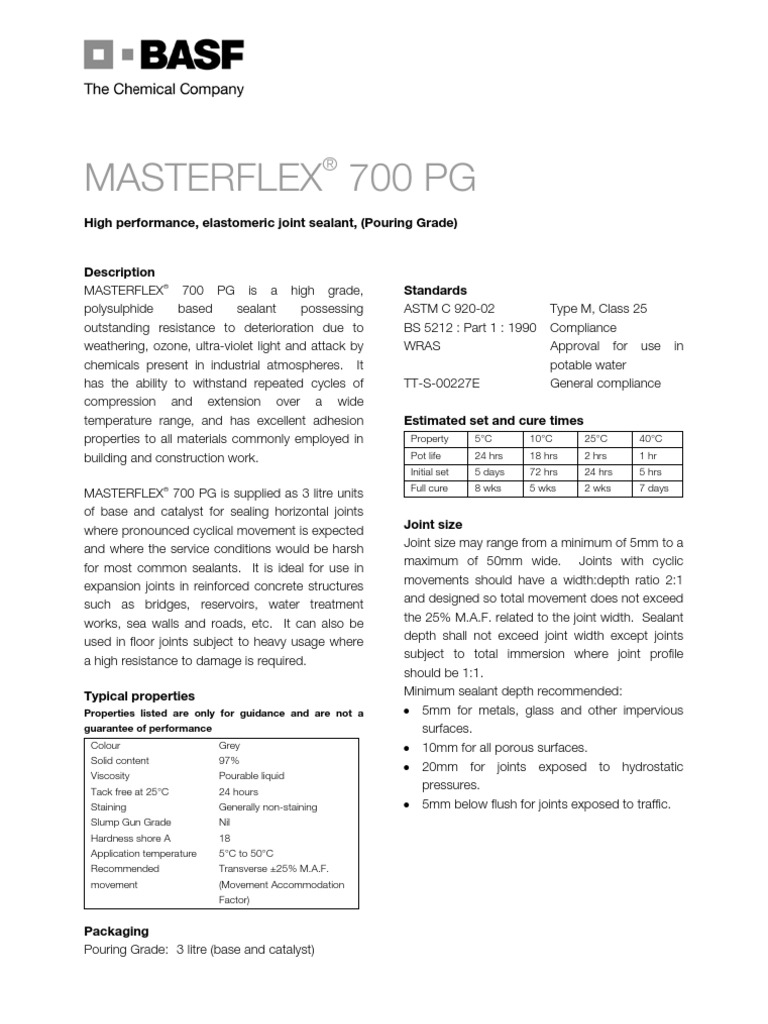 Masterflex 700 PG | PDF | Concrete | Materials