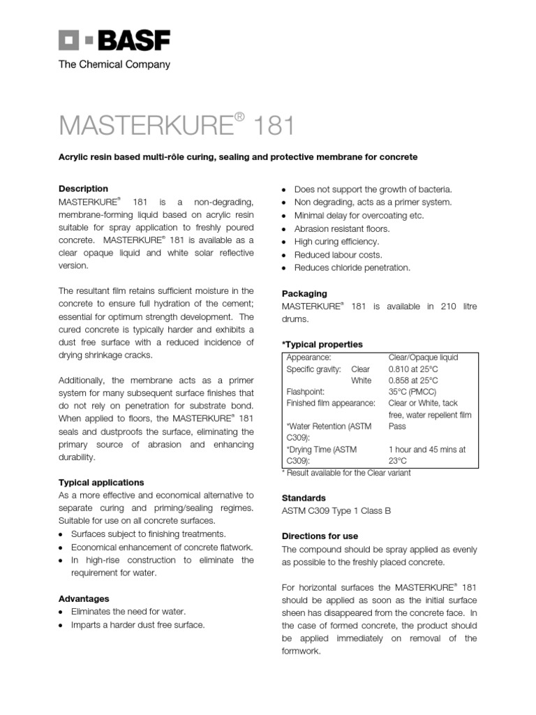 Masterkure 181 | PDF | Concrete | Paint
