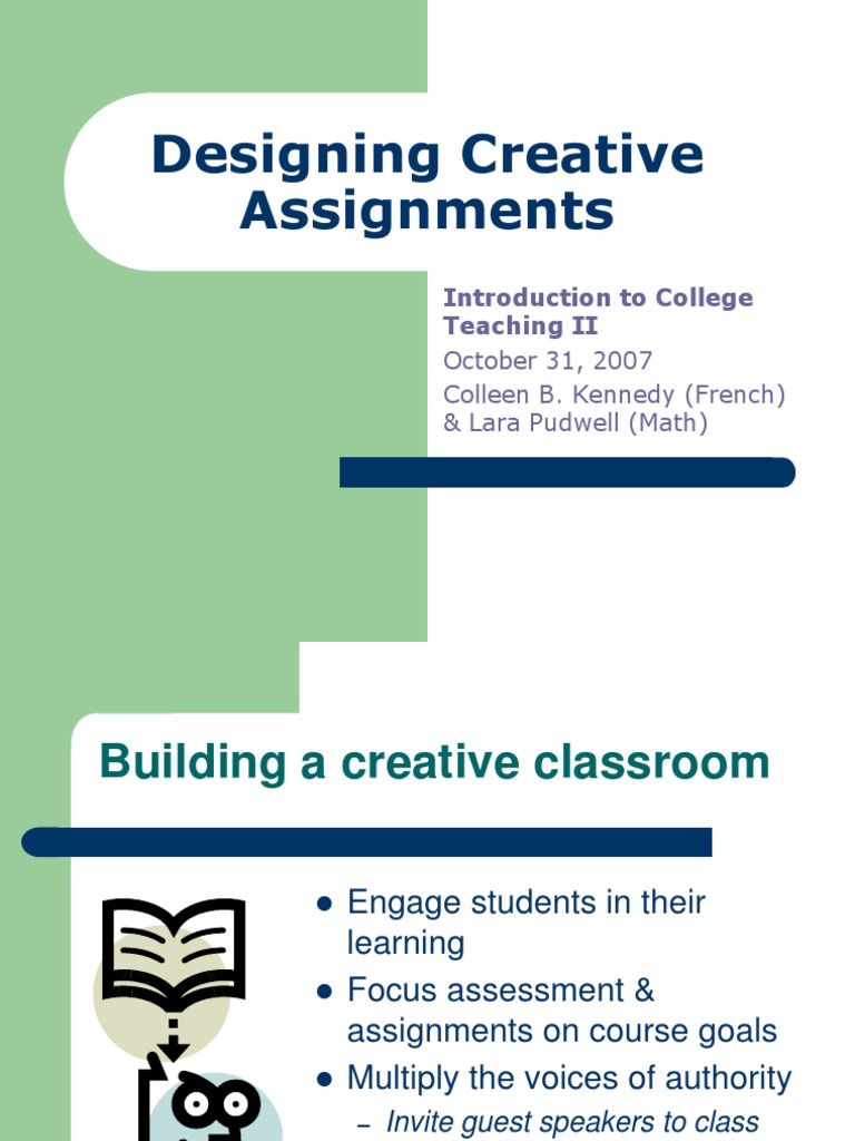 Designing Creative Assignments: Introduction To College Teaching II ...