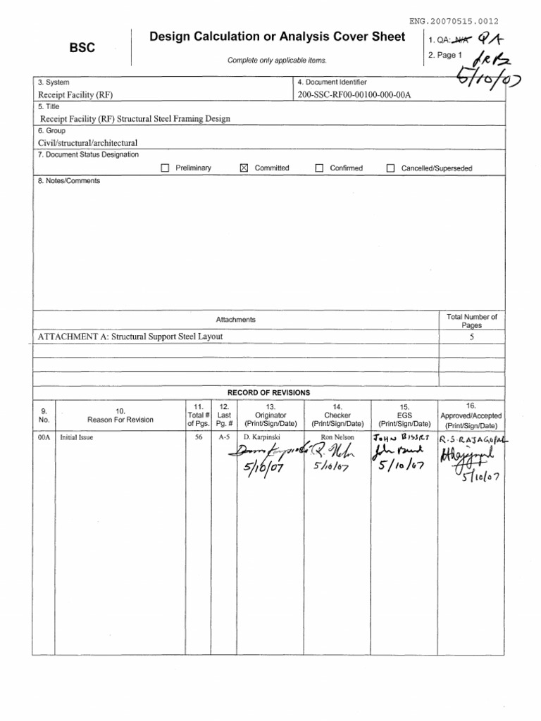 Sjjlj!07: SSC Design Calculation or Analysis Cover Sheet Design ...