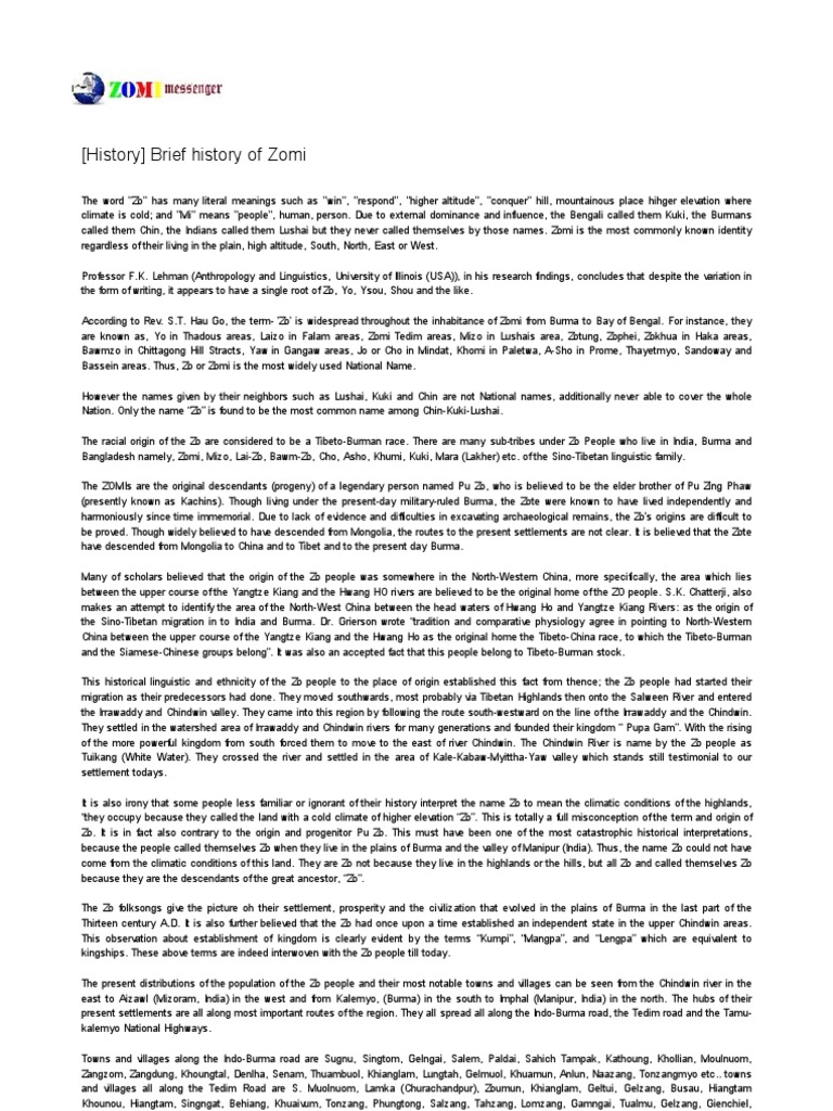 (History) Brief History of Zomi | PDF | Social Groups Of India | Myanmar