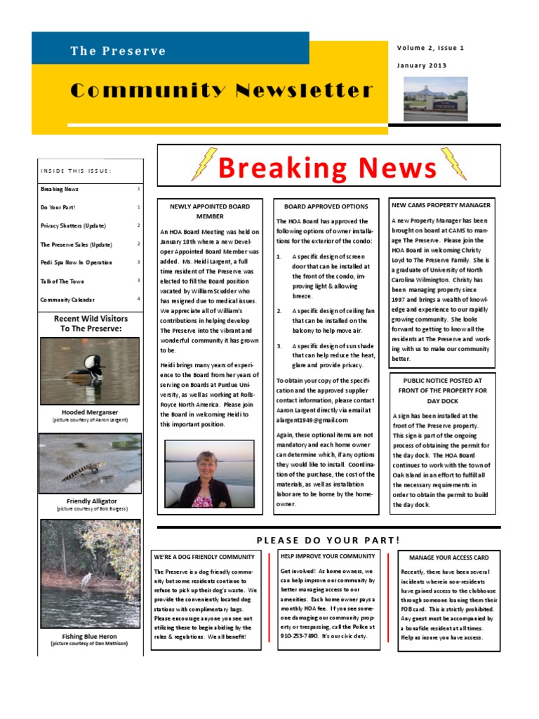 The Preserve Community Newsletter | PDF | Condominium | Business