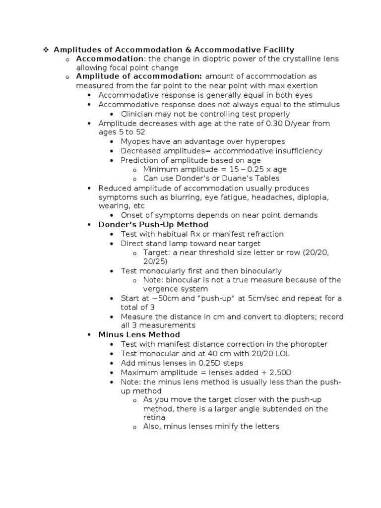 Amplitudes of Accommodation & Accommodative Facility | PDF | Visual ...