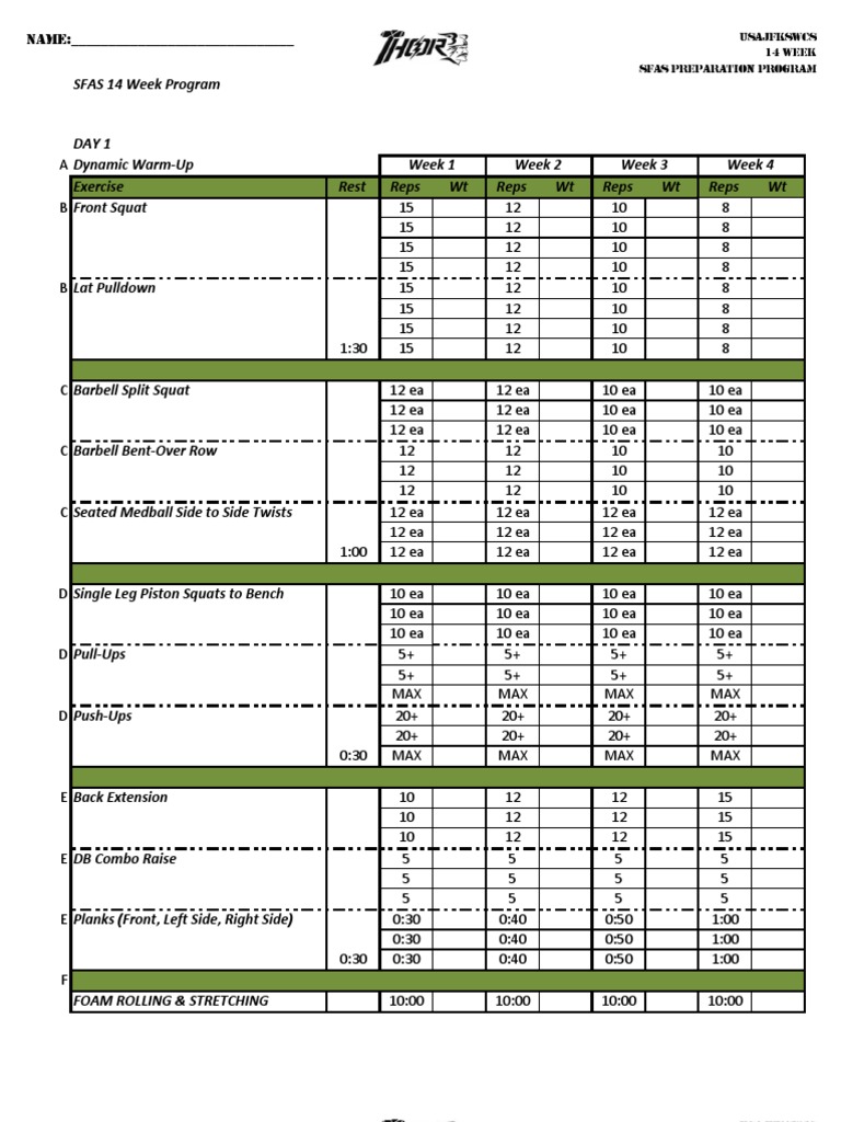 SFAS Prep: 14-Week Workout Plan | PDF