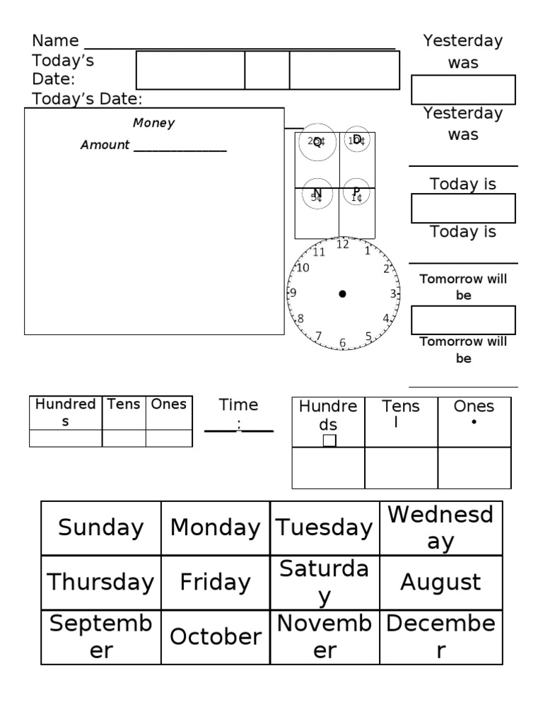 Money and Date Worksheet Template | PDF