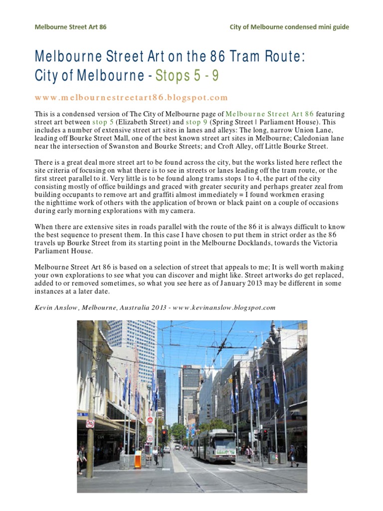 City of Melbourne Street Art Locations On 86 Tram Route | PDF ...