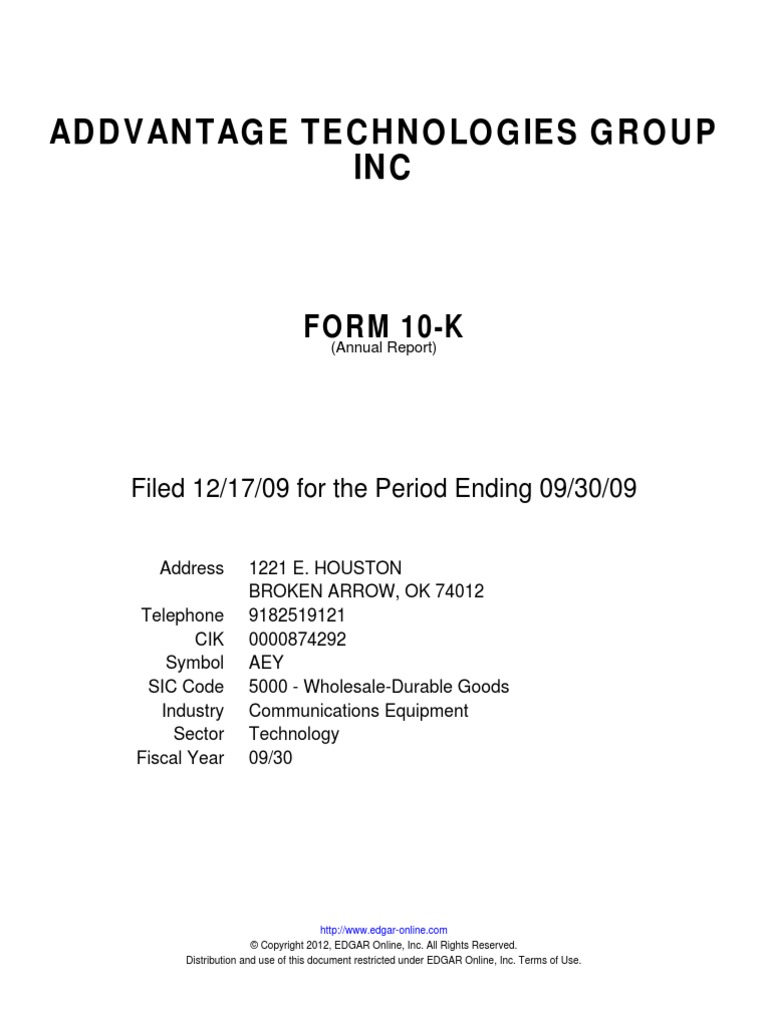 Addvantage Technologies Group INC: FORM 10-K | PDF | Form 10 K | Stocks