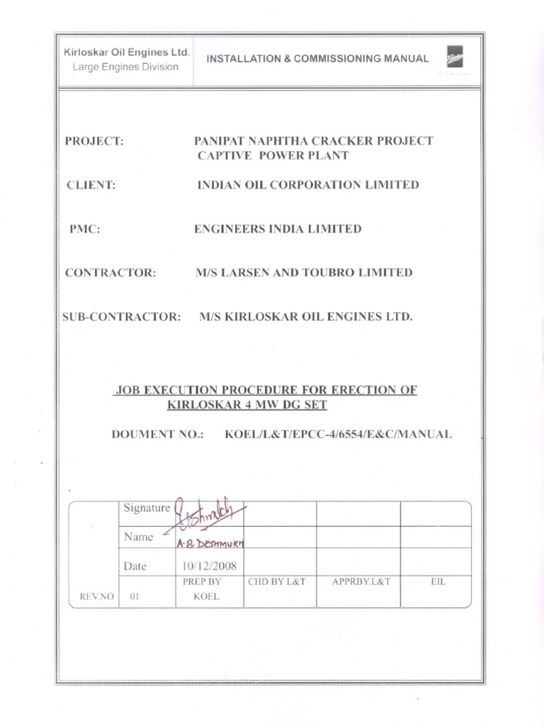 Installation and Commissioning Manual for a Diesel Generator Set ...