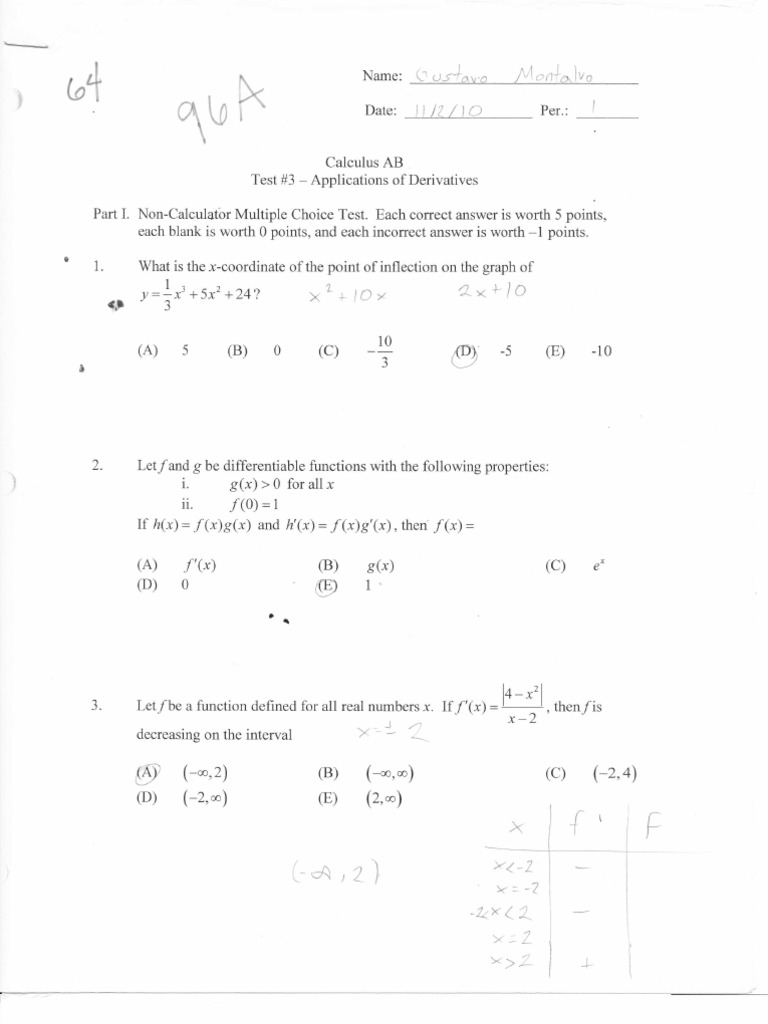 Calculus CH 3 Test | PDF | Maxima And Minima | Mathematical Logic