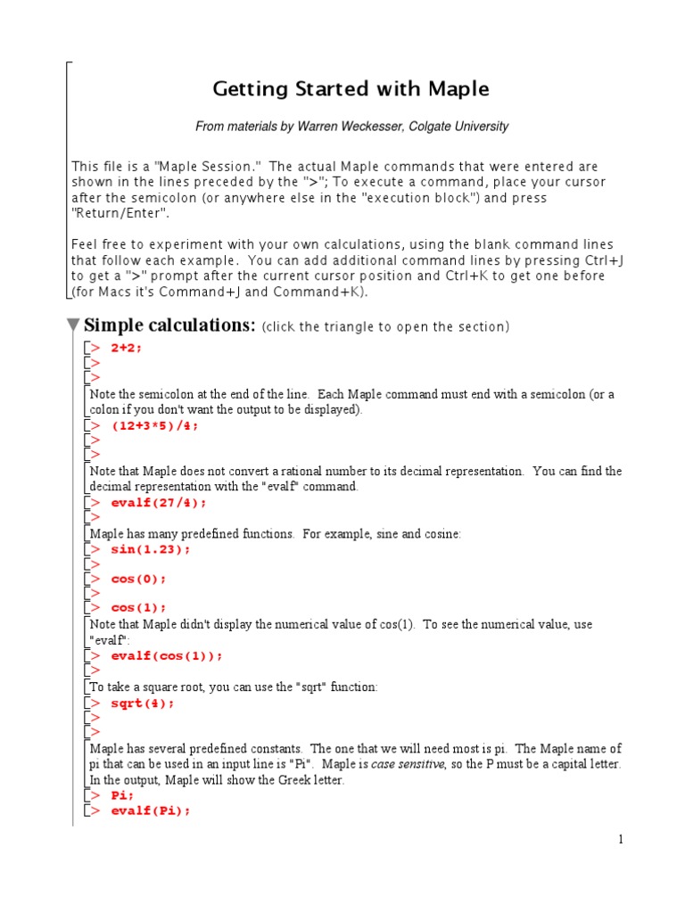 Getting Started With Maple: Simple Calculations | PDF | Exponential ...