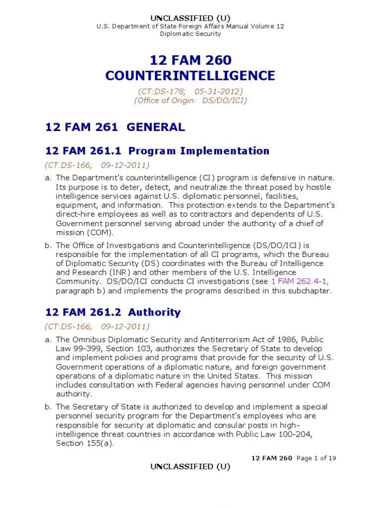 US State Dept Counterintelligence Program | PDF | Classified ...