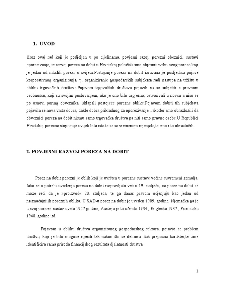 Porez Na Dobit-Završni Rad | PDF