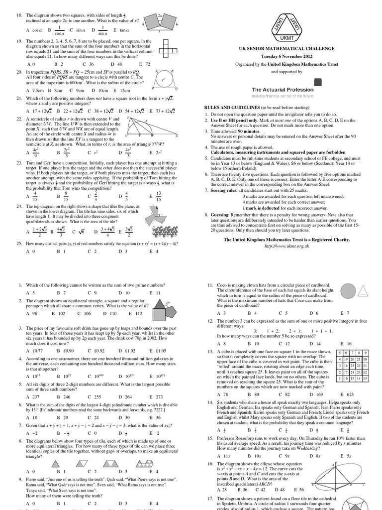 UKMT Senior Challenge 2012 | PDF | Area | Geometric Objects