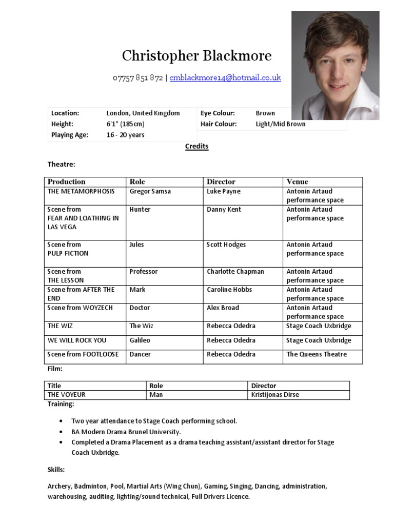 Christopher Blackmore: Actor Profile | PDF | Classics