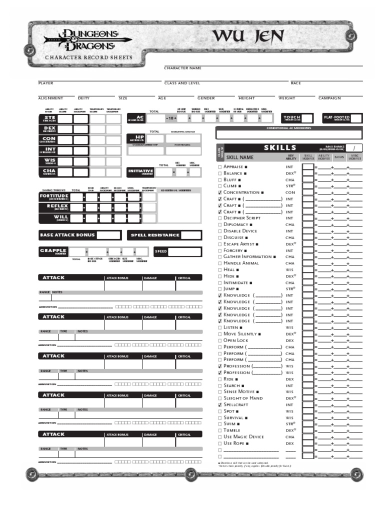 Wu Jen Character Sheet | PDF | Leisure