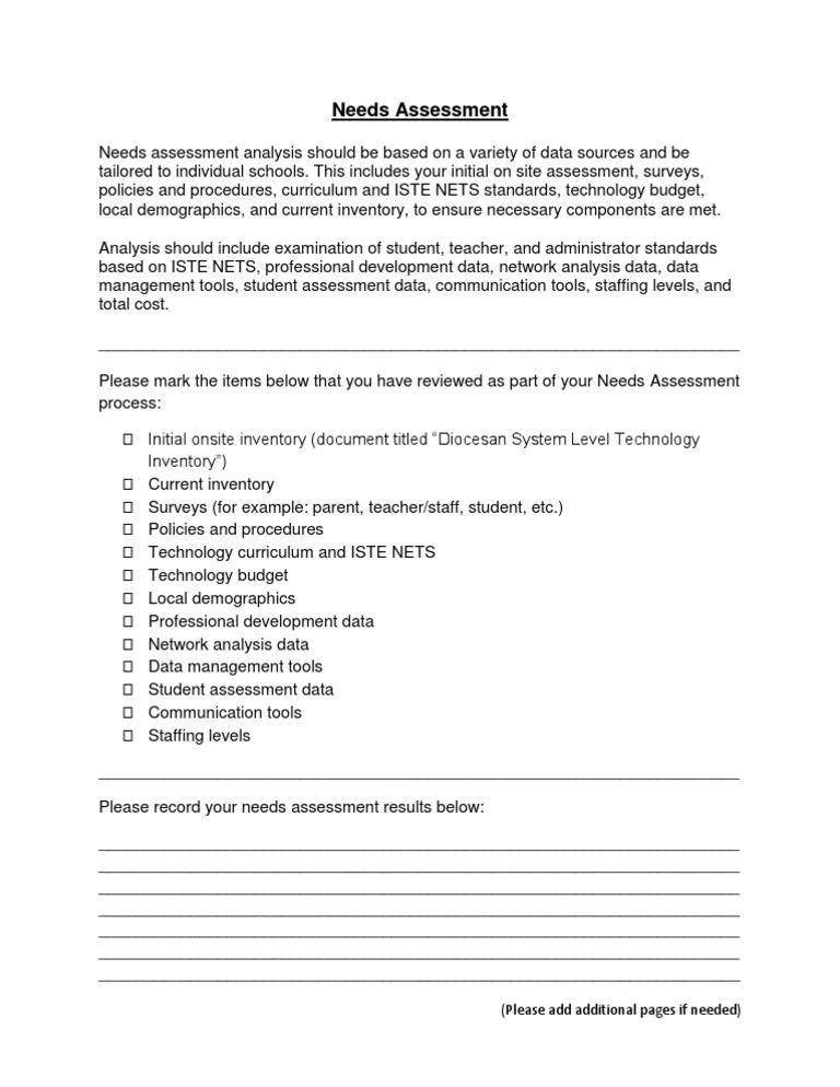 Needs Assessment Checklist