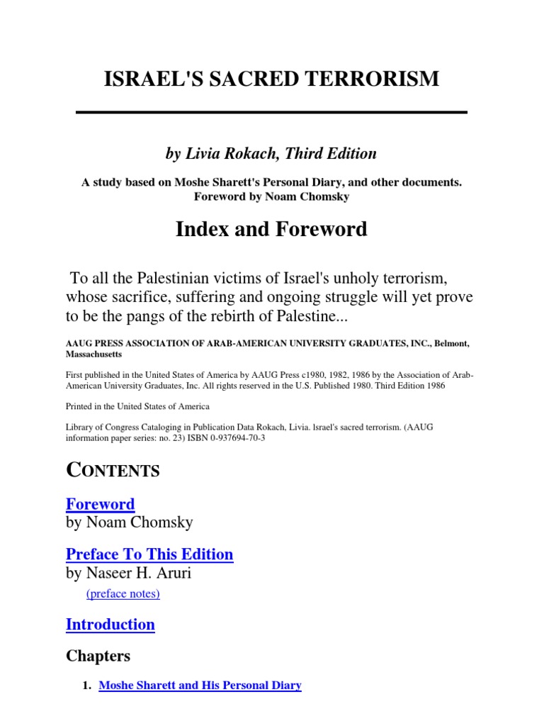 Israel'S Sacred Terrorism: by Livia Rokach, Third Edition | PDF ...
