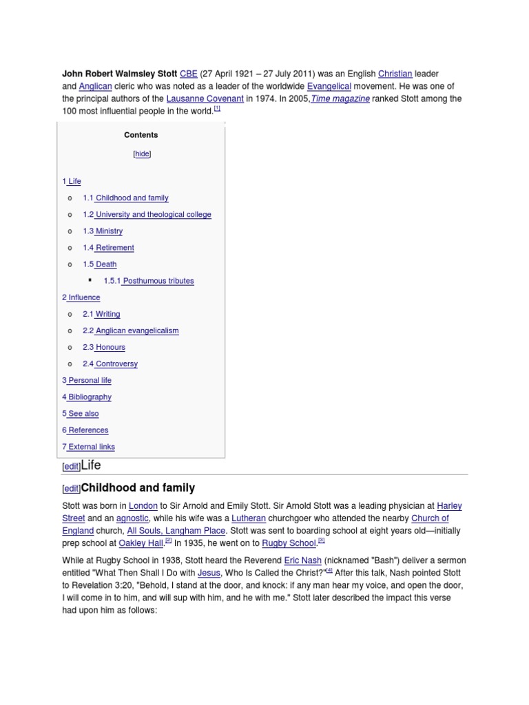 John Robert Walmsley Stott: CBE Christian Anglican Evangelical Lausanne ...