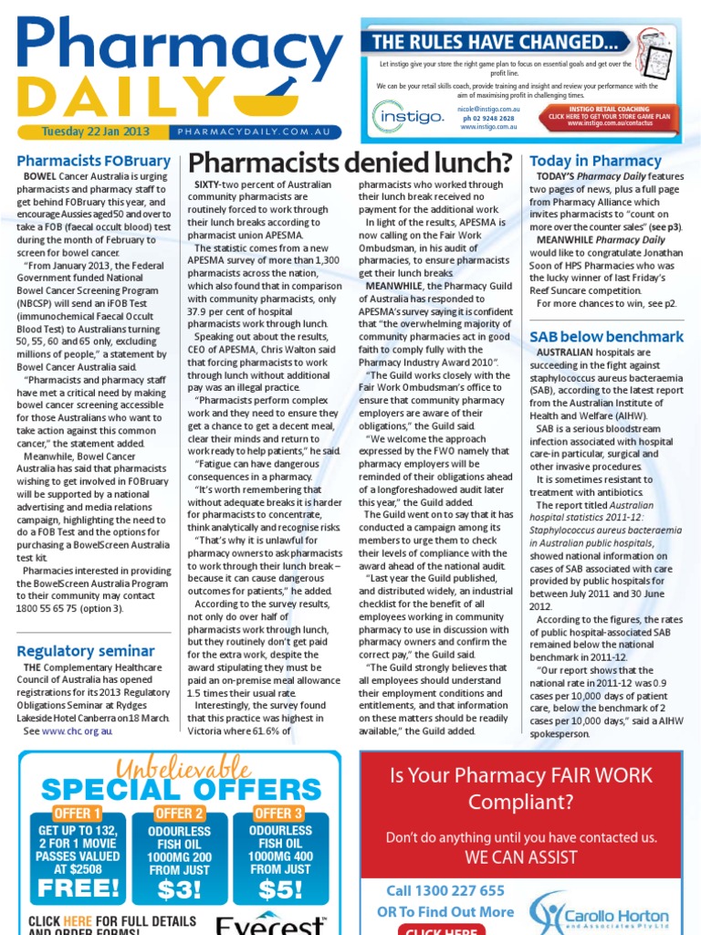 Pharmacists Denied Lunch Breaks? | PDF | Pharmacy | Health Care
