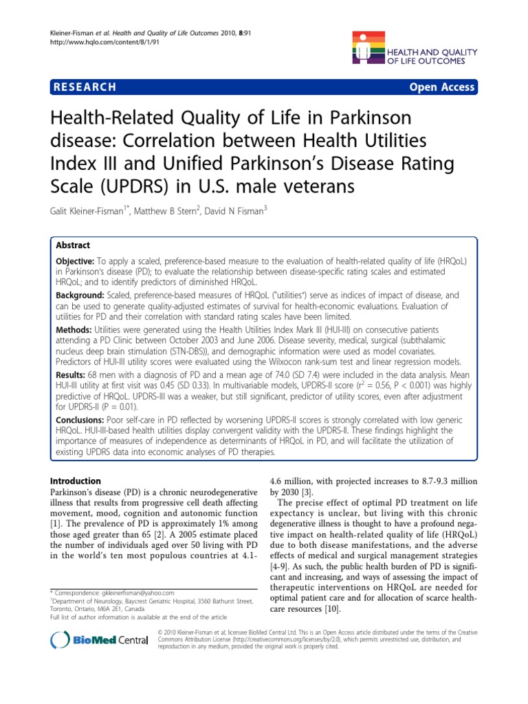 Health Related Quality of Life in Parkinson Disease: Correlation ...