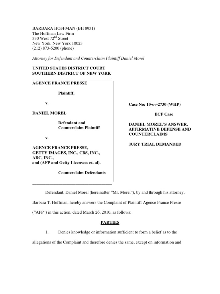 AFP v. Morell - Counterclaim - March 26, 2010 | PDF | Getty Images ...