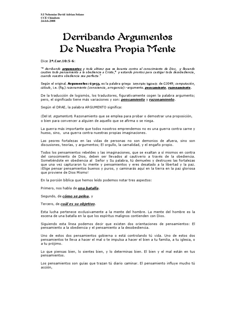 Derribando Argumentos de Nuestra Mente | PDF | Cristo (título) | Diablo