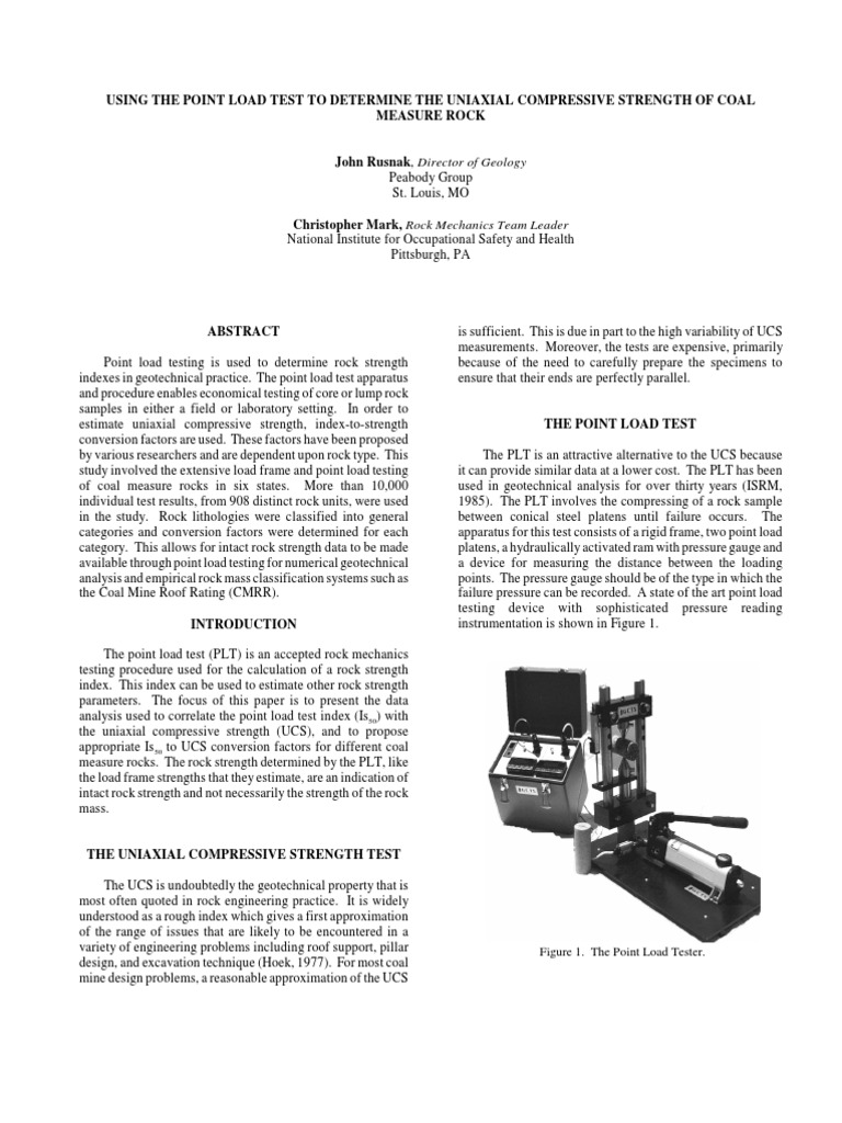 Determining the Relationship Between Point Load Test Index and Uniaxial ...