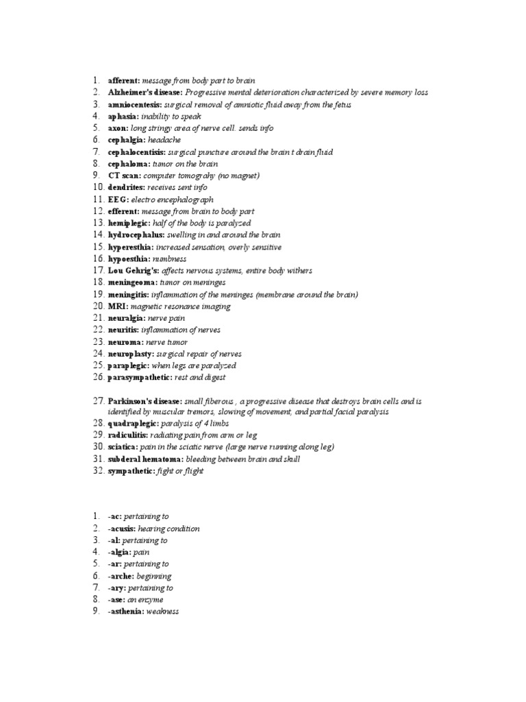 Medical Terminology Guide | PDF | Nerve | Headache